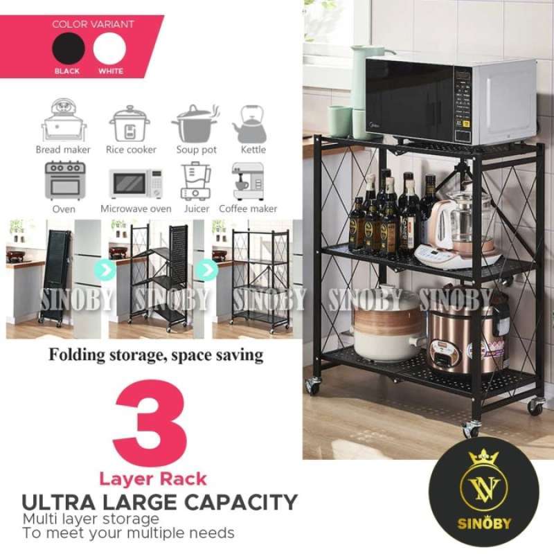 Promo Rak Dapur Lipat Multifungsi 3lyr Metal Rack Penyimpanan Oven ...