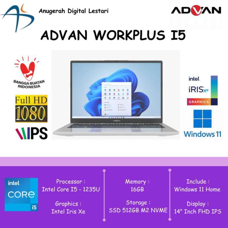 Jual Laptop Advan Workplus Core I5 1235u 16gb Ssd 512gb 14fhd Ips W11 ...