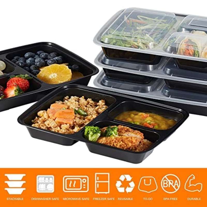 Jual Nutribox [15 Pack] 32oz 3 Compartment Meal Prep Containers Di ...