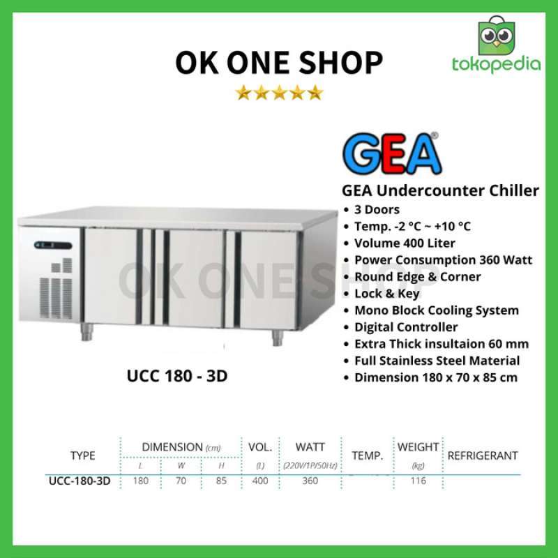 Promo Gea S/s Undercounter Chiller Ucc-180-3d | Ucc180-3d Stainless Steel Diskon 23% Di Seller ...
