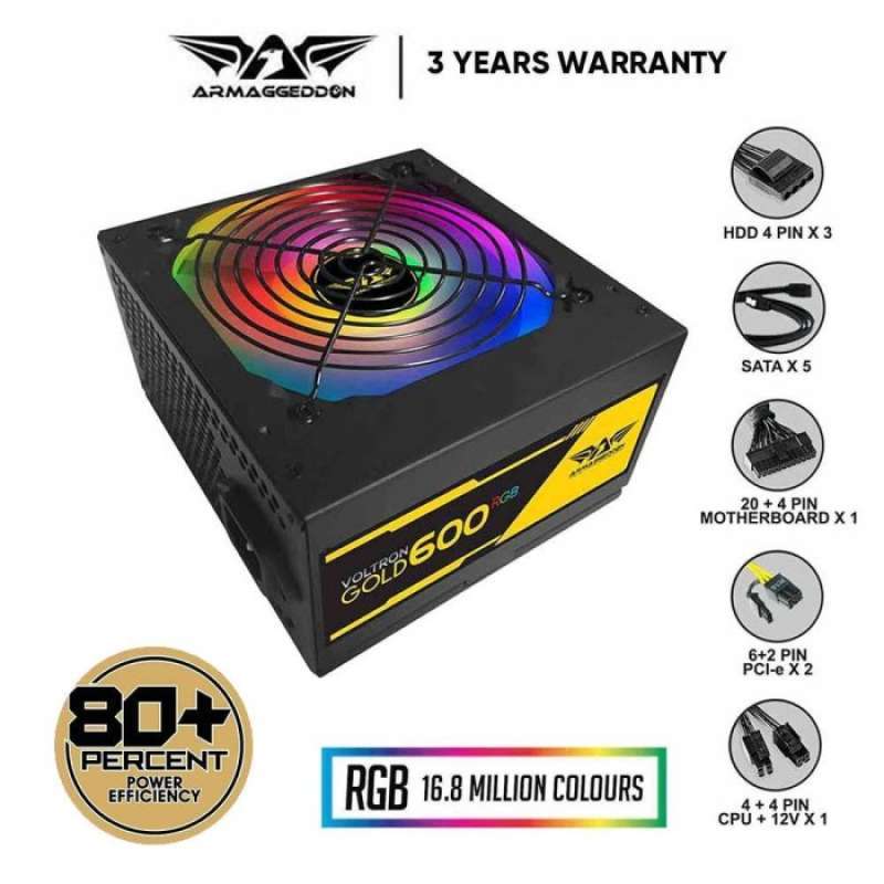 Promo Power Supply Armaggeddon Psu Voltron Gold 600 Rgb 80+ 80 Plus 10 Year - 600RGB Standard ...