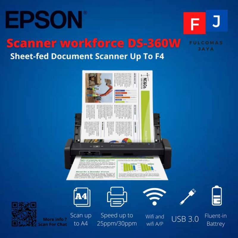 Jual Epson Workforce Ds-360w Wi-fi Portable Sheet-fed Document Scanner ...