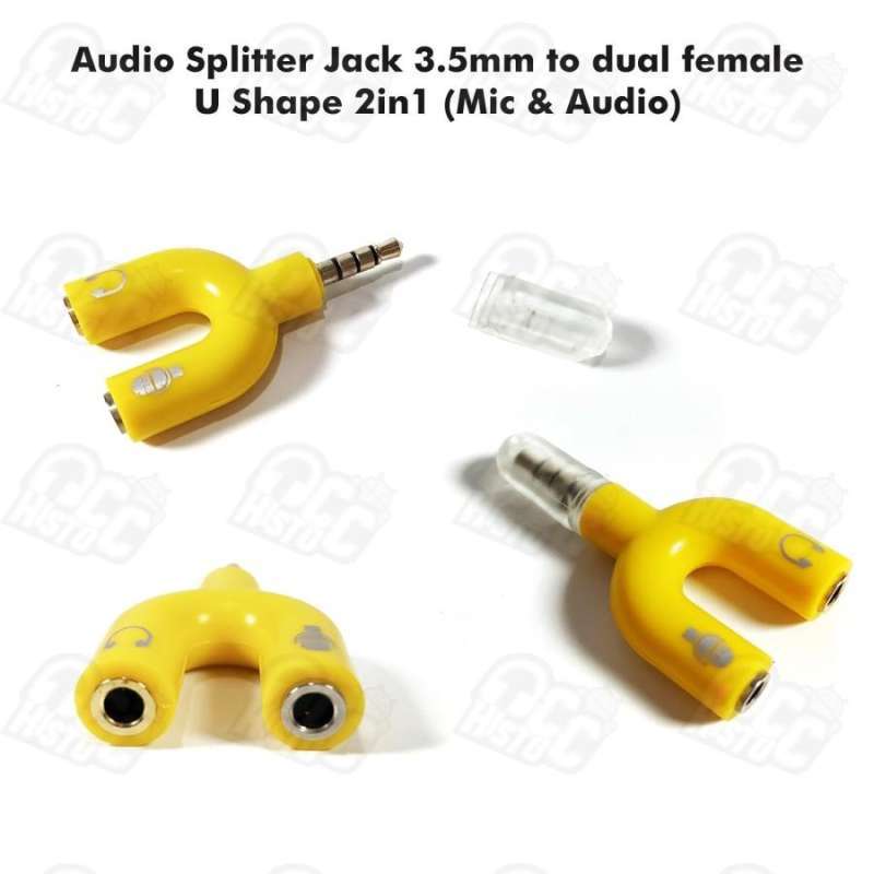 Jual Audio Splitter U Shape 2 In 1 Mic Dan Audio Jack 3.5mm To Dual ...