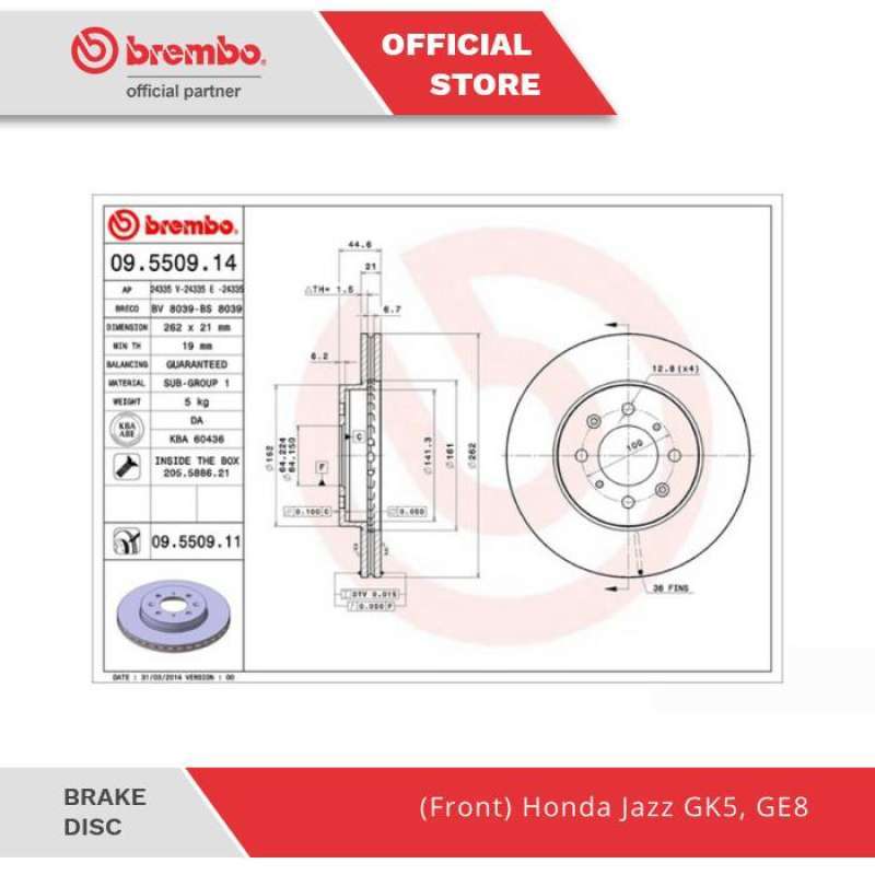 Jual Brake Disc Brembo Honda Jazz Gk5, Ge8 - 09.5509.11 Di Seller ...
