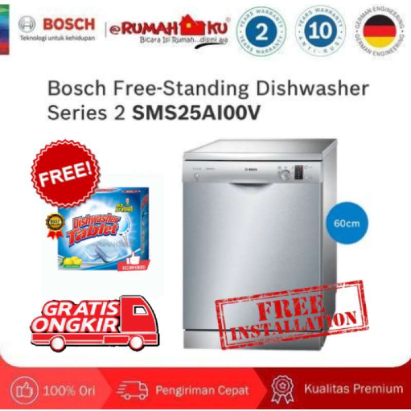 Promo Bosch Free-standing Dishwasher 60cm Sms25ai00v Seri 2 Silver Inox ...