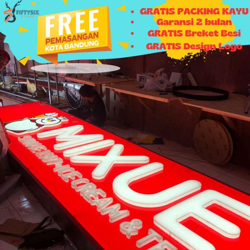 Promo Neon box custom 90 cm dua sisi free breket besi tembok Diskon 23% ...