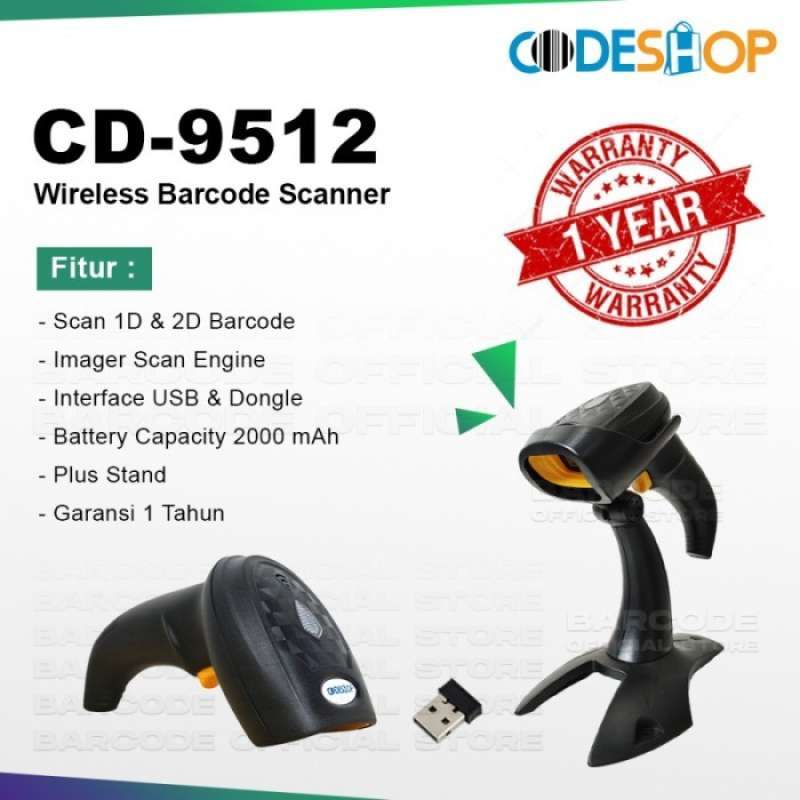 Jual Scanner Barcode Codeshop Cd-207bt Wireless ( 1d & 2d ) Qr Code Efaktur - Cd-9512 Di Seller ...