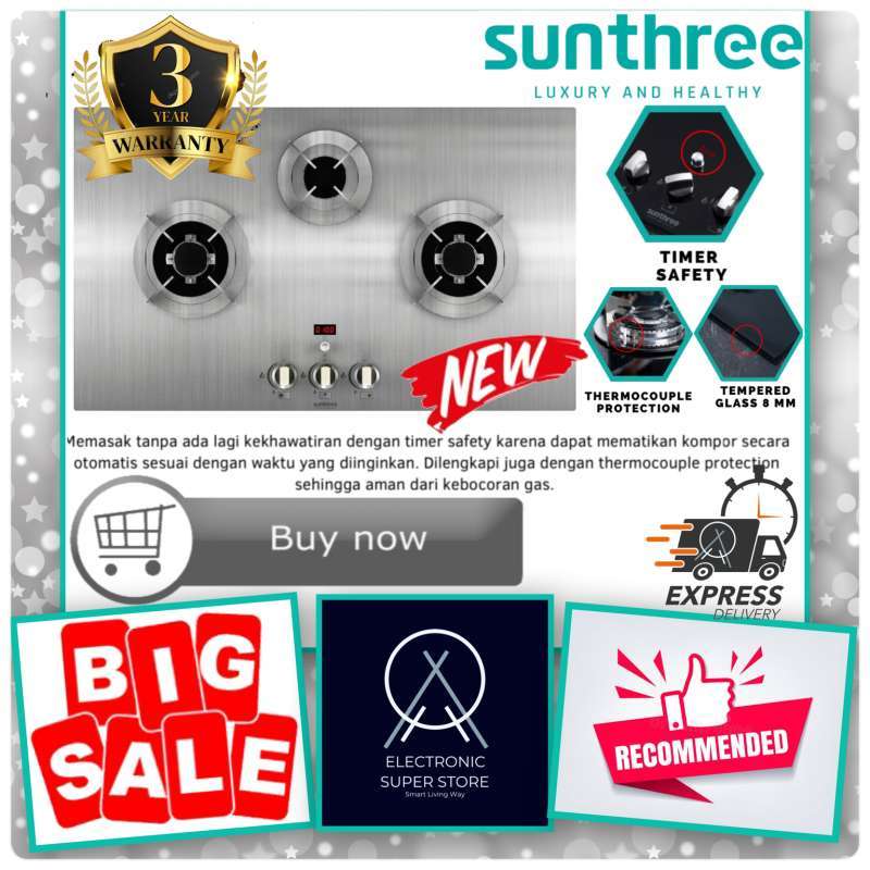 Promo SUNTHREE KOMPOR TANAM GAS GH-3S STH GH3S STH 3 TUNGKU TIMER ...