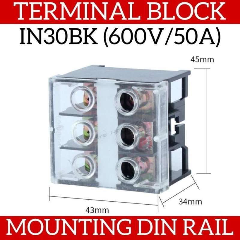Jual IN30BK Terminal Block Blok Listrik Mounting Din Rail 600V 50A 3 Pole di Seller Cybercom ...