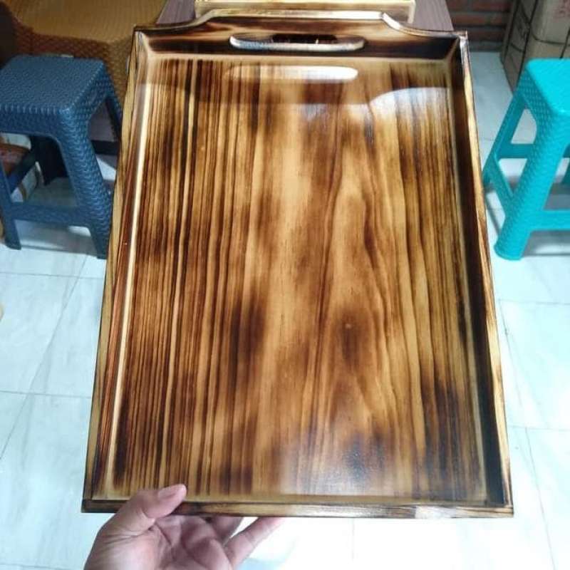 Jual Baki Kayu / Nampan Kayu / Tray Kayu Pinus Motif Bakaran 40 X 30 Di ...
