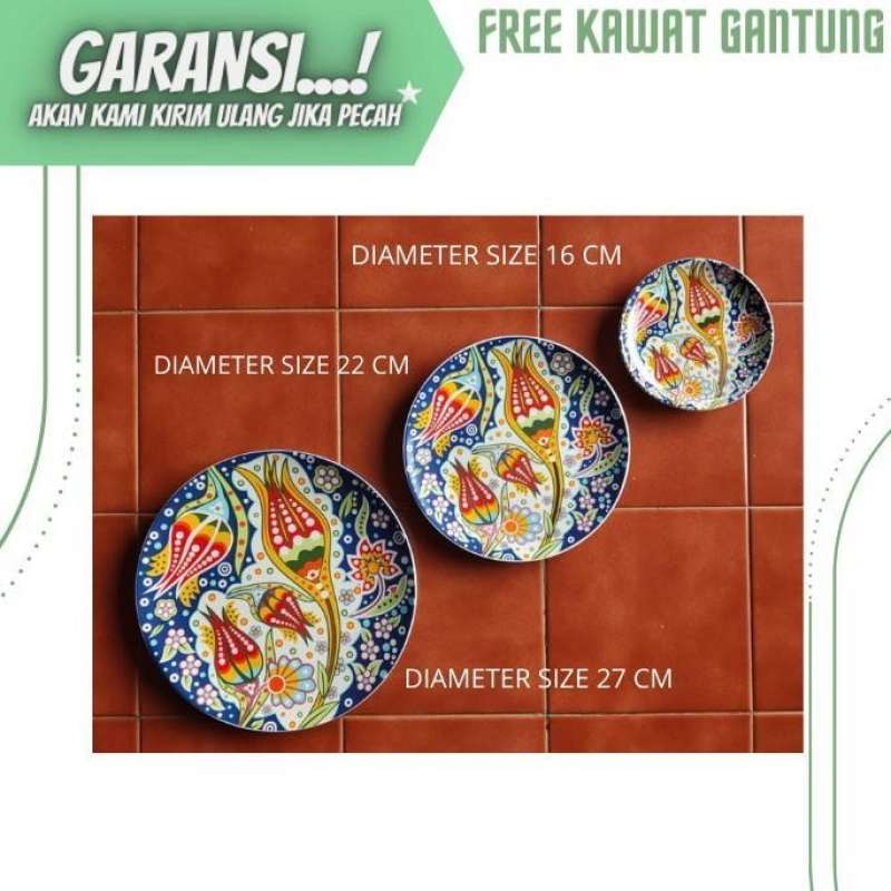 Promo Hiasan Set Turkish Bunga Keramik Tulip Makan Biru Piring Dinding ...