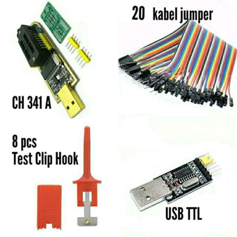 Jual Alat flash IC eeprom CH341A test Clip Hook USB TTL dan kabel ...