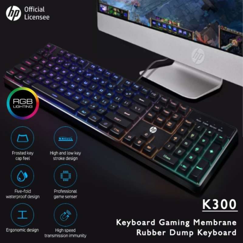 Promo keyboard gaming / gaming keyboard hp k300 rgb membrane keyboard ...