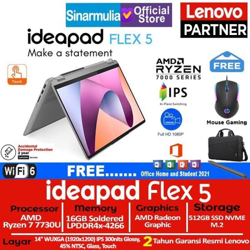 Promo Lenovo IdeaPad Flex Ryzen U GB SSD GB WIN OHS TOUCH STONE BLUE Diskon Di