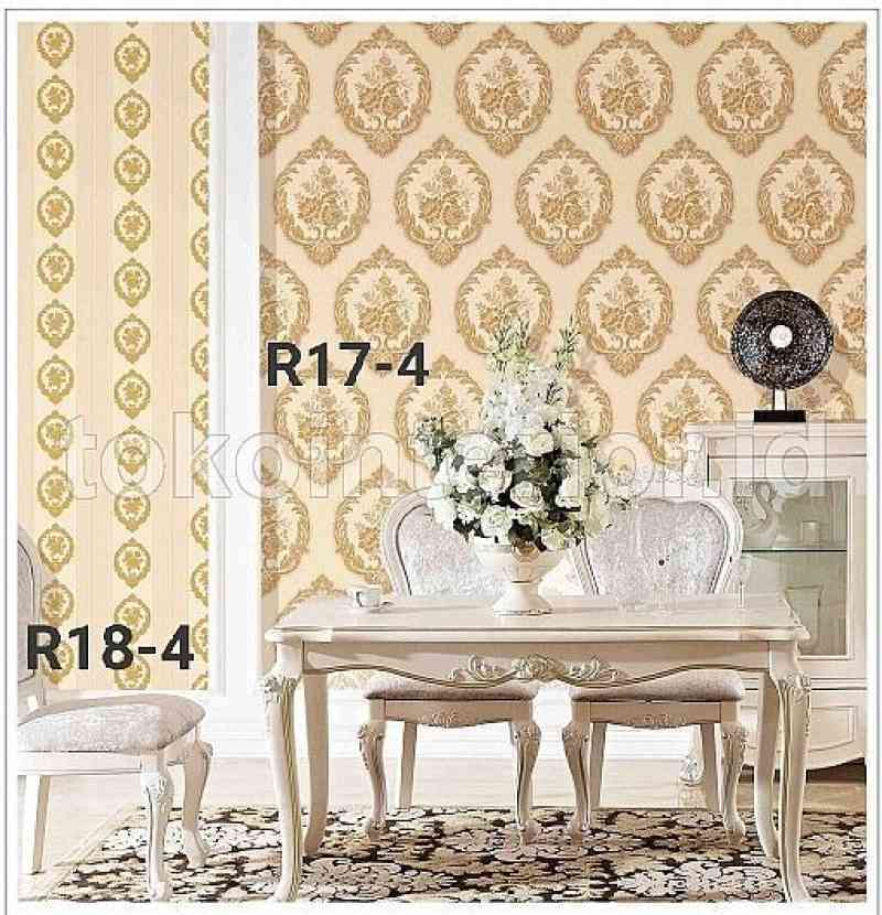 Jual Wallpaper Dinding Kombinasi Cream Damask Besar Klasik Dan Garis