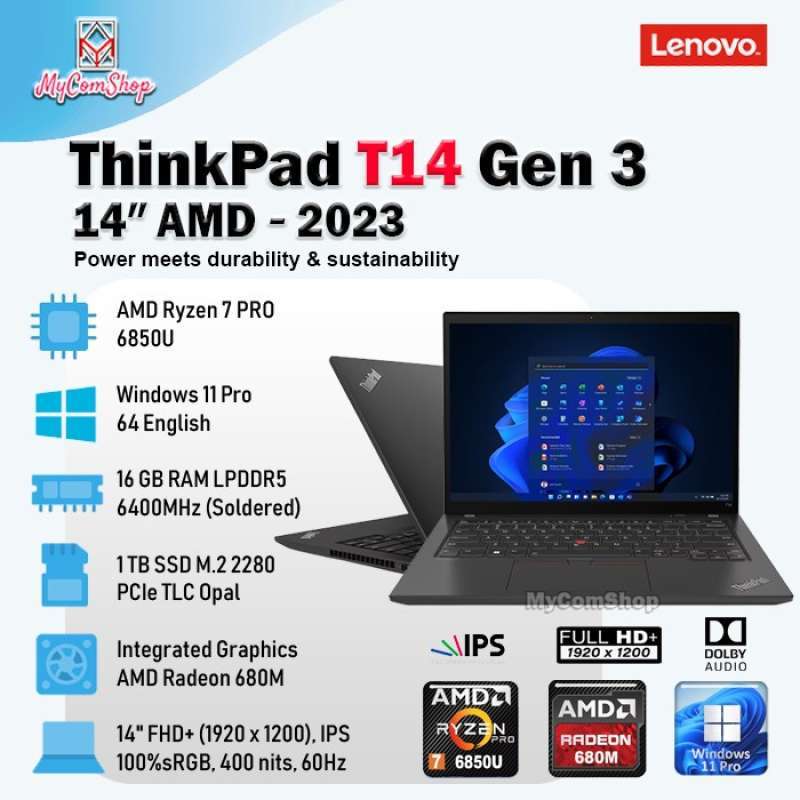Jual LENOVO THINKPAD T14 GEN 3 RYZEN 7 PRO 6850U 16GB 1TB SSD RADEON ...