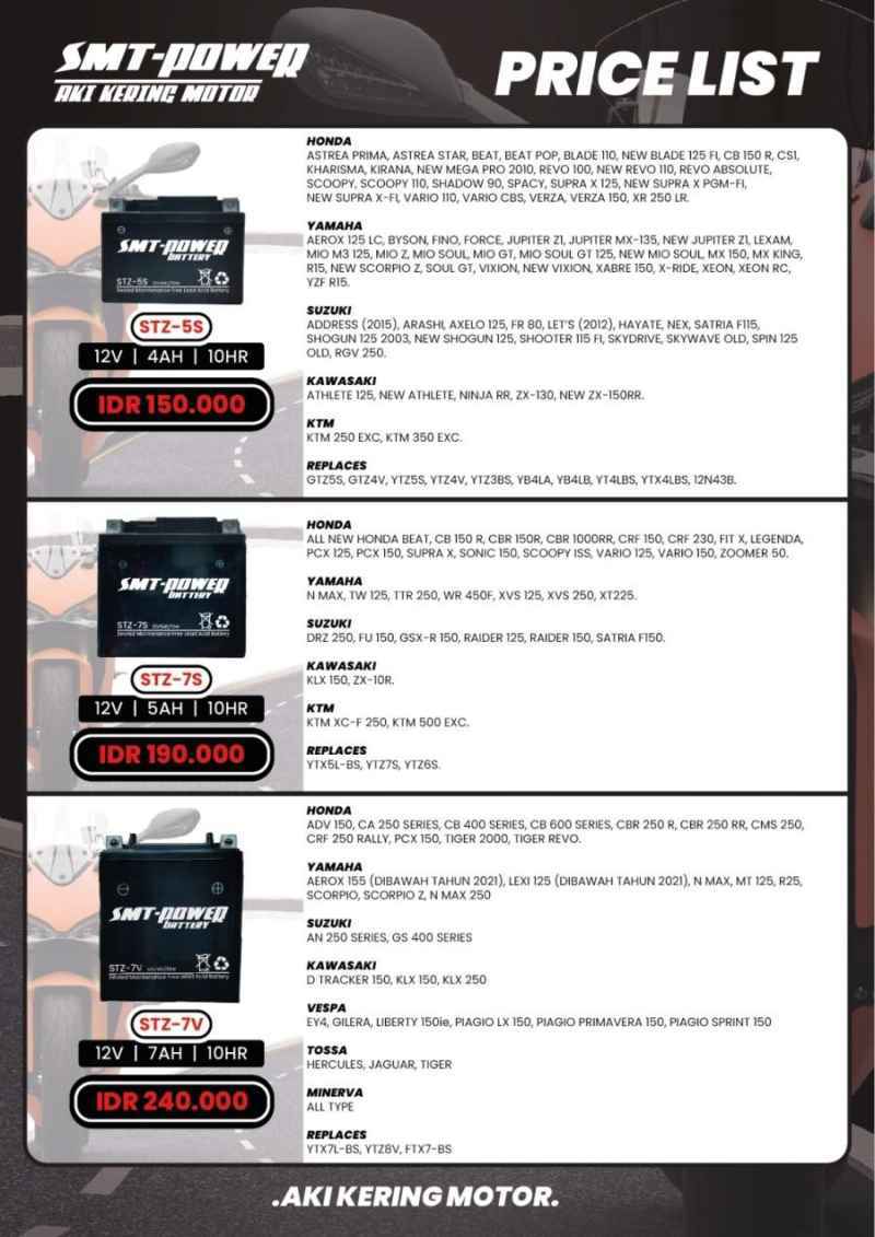Promo Aki Motor Smt Power 12v 4ah Stz 5s Baterai Motor Aki Kering Accu ...
