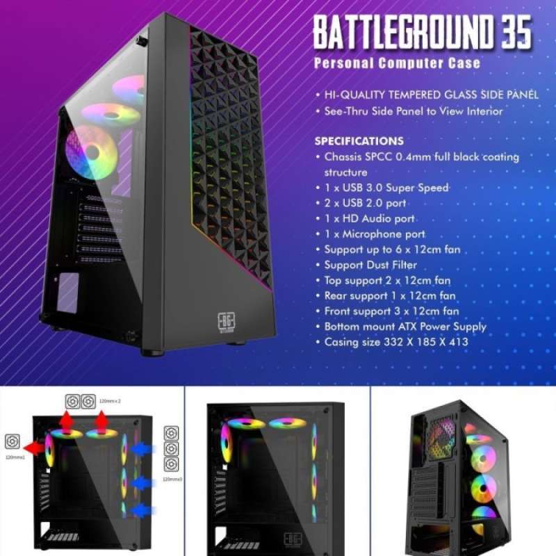 Jual Casing Simbadda Battleground BG 35 RGB LED Front Panel ATX USB 3.0 ...