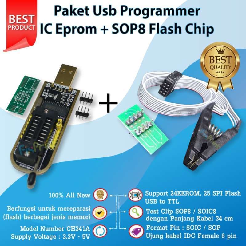 Jual USB Programmer IC Eprom CH341A Module Flash Plus SOP8 Flash Chip di Seller Cetakanmu Store ...
