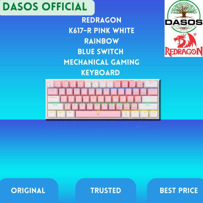 Promo Redragon Mechanical Gaming Keyboard 60% PINK WHITE RAINBOW FIZZ ...