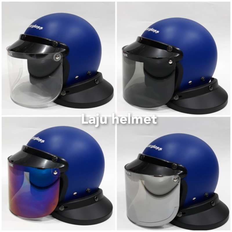 Promo Helm Cargloss Carglos Retro Blue Doff Kaca Flat Datar Diskon 23% ...