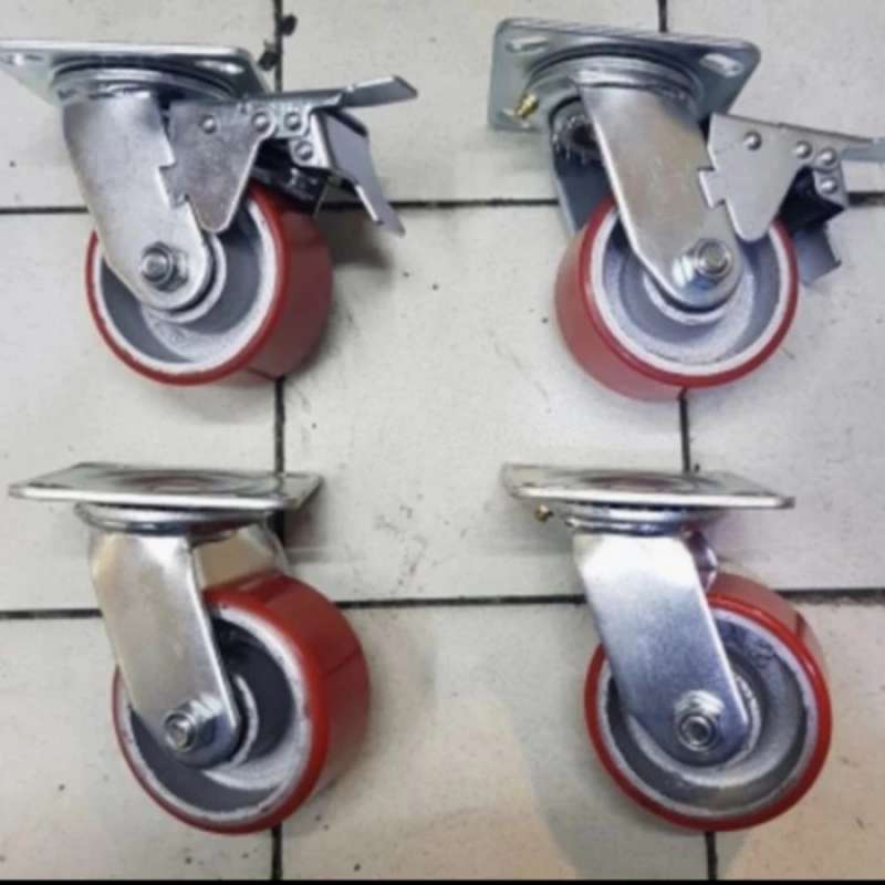 Promo roda troli Pu 4 inch heavy duty 2 rem 2 hidup kapasitas 1000kg 1 ...
