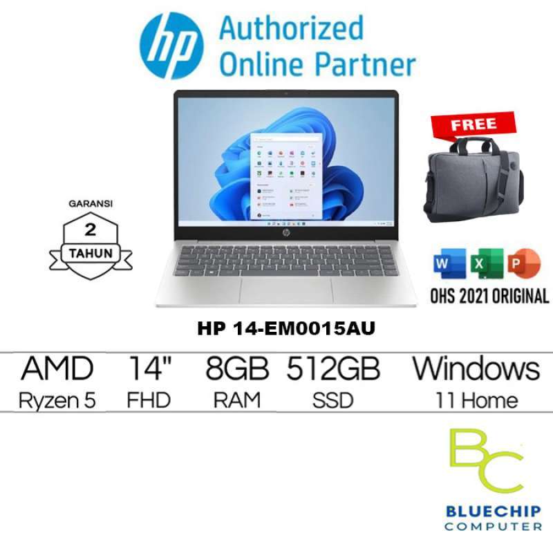Jual Laptop HP 14-EM0015AU AMD Ryzen 5-7520U 8GB 512GB 14″ FHD W11H+OHS ...