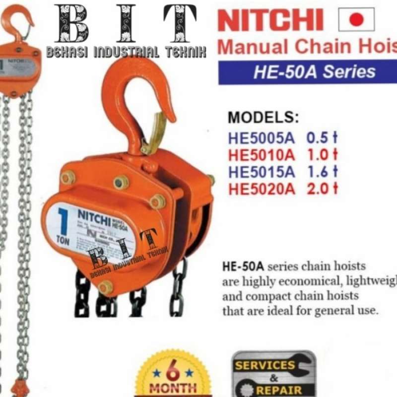Promo CHAIN BLOCK MANUAL MERK NITCHI 1 TON X 6 M TYPE HE 50A Diskon 23% ...