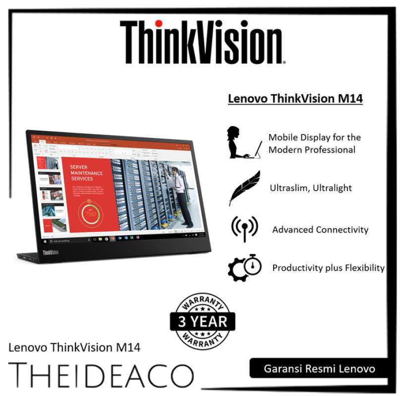 Promo Lenovo Monitor Portable Thinkvision M14 non touch USB-C Diskon 23 ...