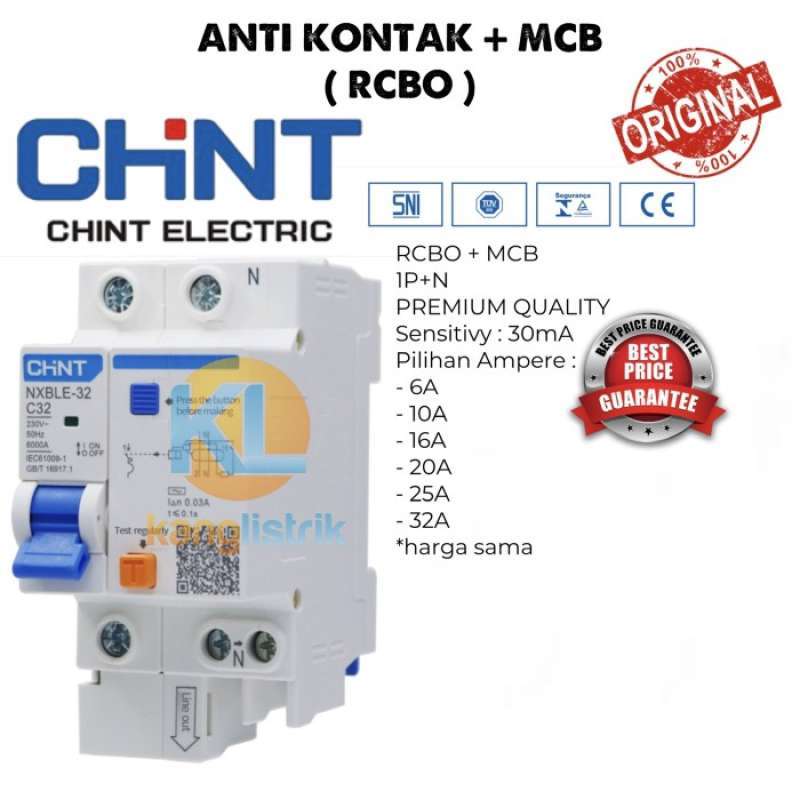Promo Anti Kontak Rcbo + Mcb Chint 1P+N 30Ma 6A/10A/16A/20A/25A/32A - 6A Diskon 29% di Seller ...