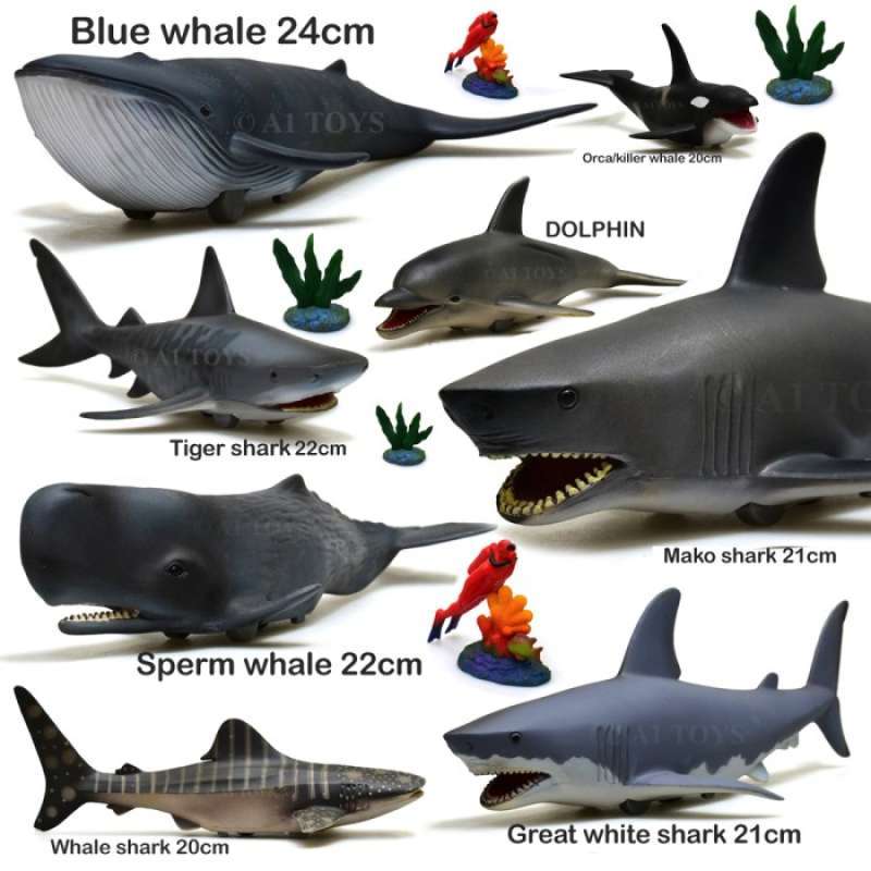 Promo Mainan ikan miniatur shark whale dolphin orca tiger shark mako ...