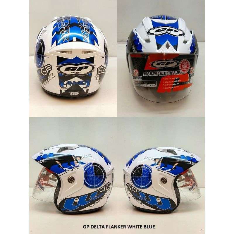 Promo Helm Half Face Gp Delta Motif Varian Mix - Flanker White Blue ...