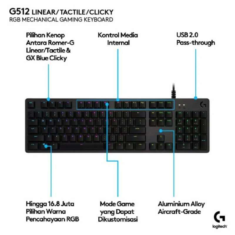 Promo Logitech G512 Carbon Rgb Mechanical Gaming Keyboard Diskon 23% di ...
