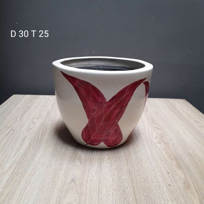 Promo Pot Lukis, Pot Tanaman Hias Gerabah Tanah Liat Lukis Daun Hijau ...