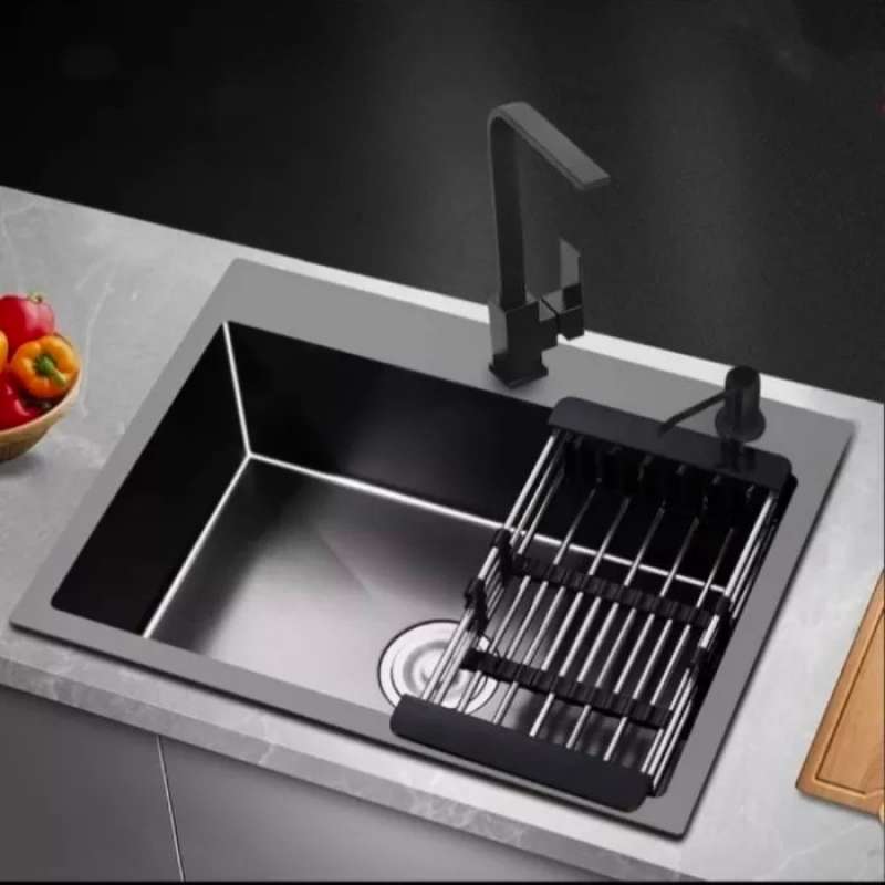 Promo Kitchen Sink 5243 Black Lengkap Kran Siku/kran L/wastafel Model ...
