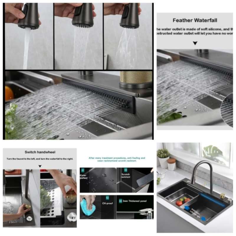 Promo Kitchen Sink Luxury 7546 Stainless Steel 304 Black 1 Lubang Besar ...