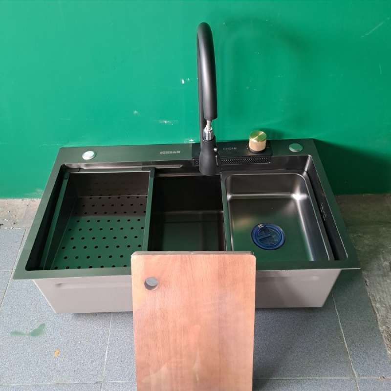 Promo Kitchen Sink Luxury 7546 Stainless Steel 304 Black 1 Lubang Besar ...