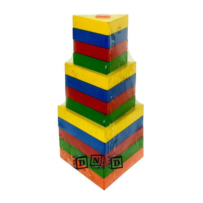Jual Mainan Edukasi Anak Balok Kayu Menara Segitiga Pelangi 3 Susun Di ...