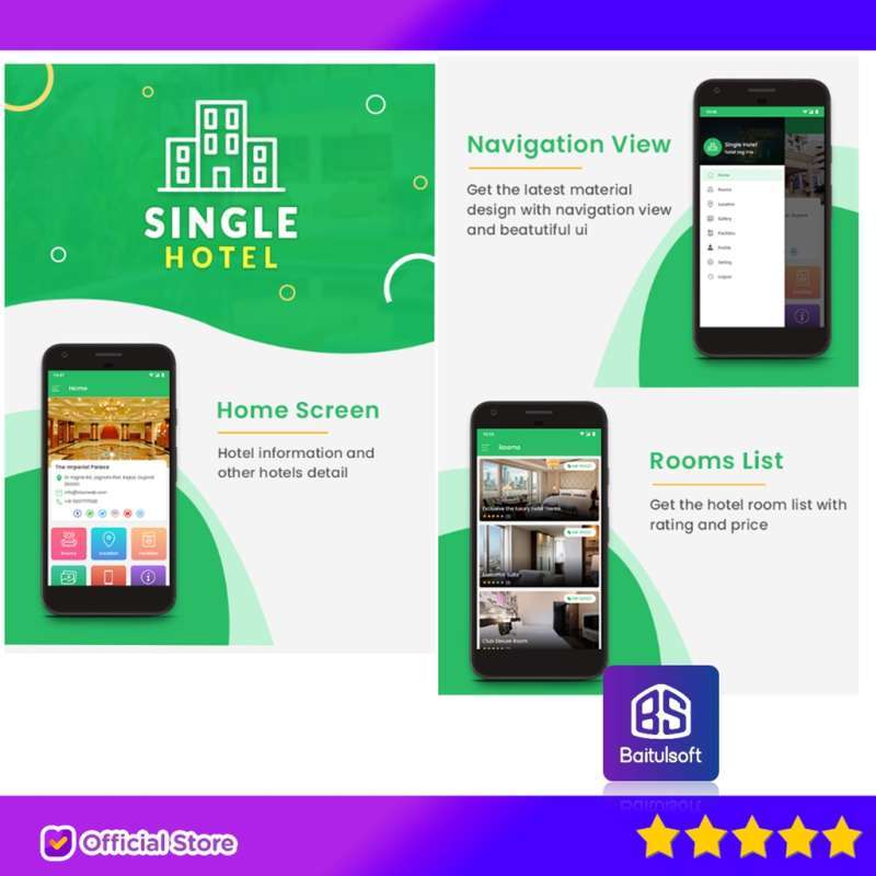 Promo SOURCE CODE APLIKASI ANDROID SINGLE HOTEL APPLICATION WITH ROOMS, GALLERY, MAP & BOOKING ...