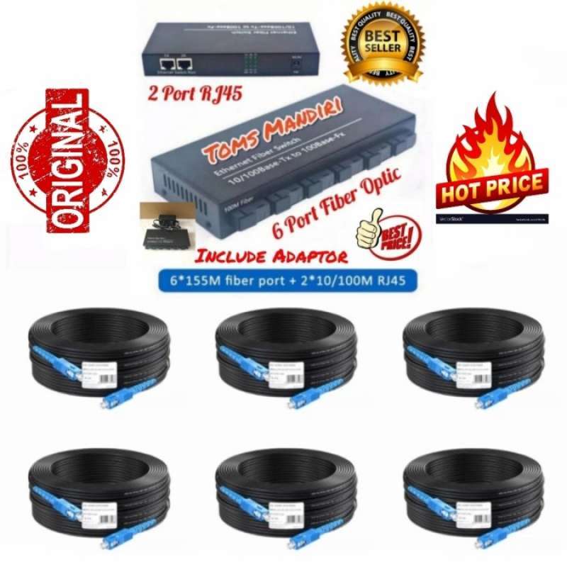 Promo Paket Ethernet Media converter 6SC 2 Lan + Cable FO 80 Meter 6 ...