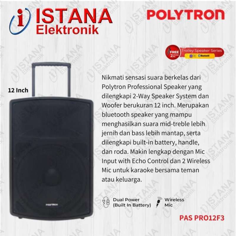 Jual POLYTRON SPEAKER PORTABLE BLUETOOTH KARAOKE 12 INCH PAS PRO12F3 di ...