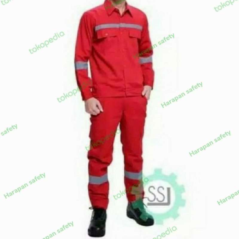 Jual Baju safety k3 proyek setelan merah / seragam pria baju celana di ...