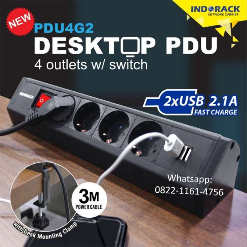 Promo Stop Kontak Meja PDU4G2 Anti Petir - INDORACK Desktop PDU USB 2.1A Diskon 23% di Seller CV ...