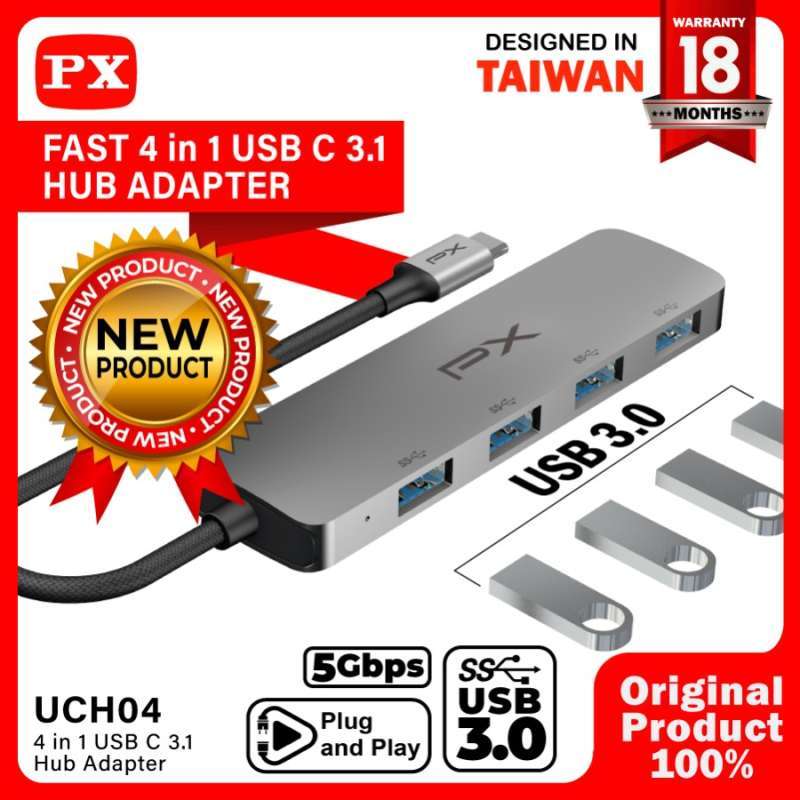 Promo Px Uch04 Usb Hub Converter Type C 3.1 MacBook Laptop Usb 3.0 4 In ...