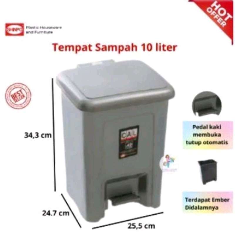 Jual Tempat Kotak Sampah Plastik Injak Pedal Segi 10 Liter Shinpo Cielo ...