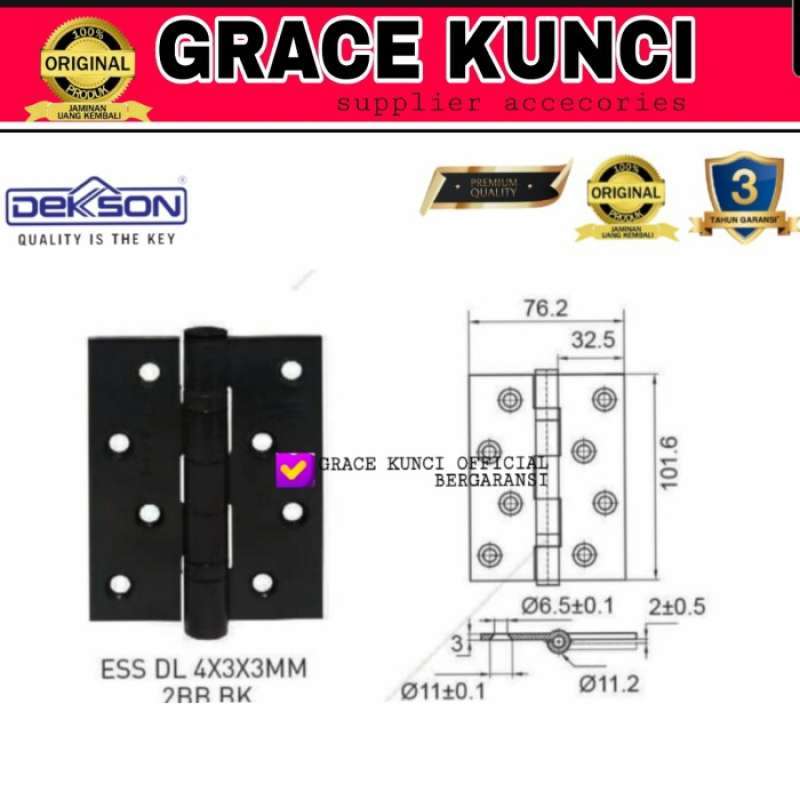 Promo ENGSEL PINTU DEKSON 4X3X3 2BB SUS 304 + BLACK/ ENGSEL KUPU2 4INCH ...