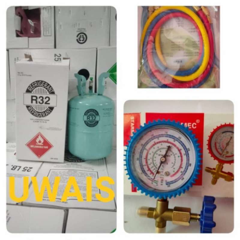 Promo Paket Lengkap isi Freon AC sendiri R32 3 Kg Tabung kecil manifold ...