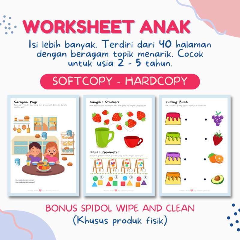Jual Worksheet Anak Usia 2-5 Tahun (SOFTCOPY) | 40 Worksheets ...