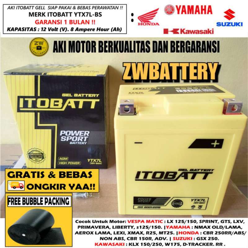 Jual Aki Motor Yamaha R25,MT25 ITOBATT GEL YTX7L-BS 12v 8Ah di Seller Terpercaya Shop - Harapan ...