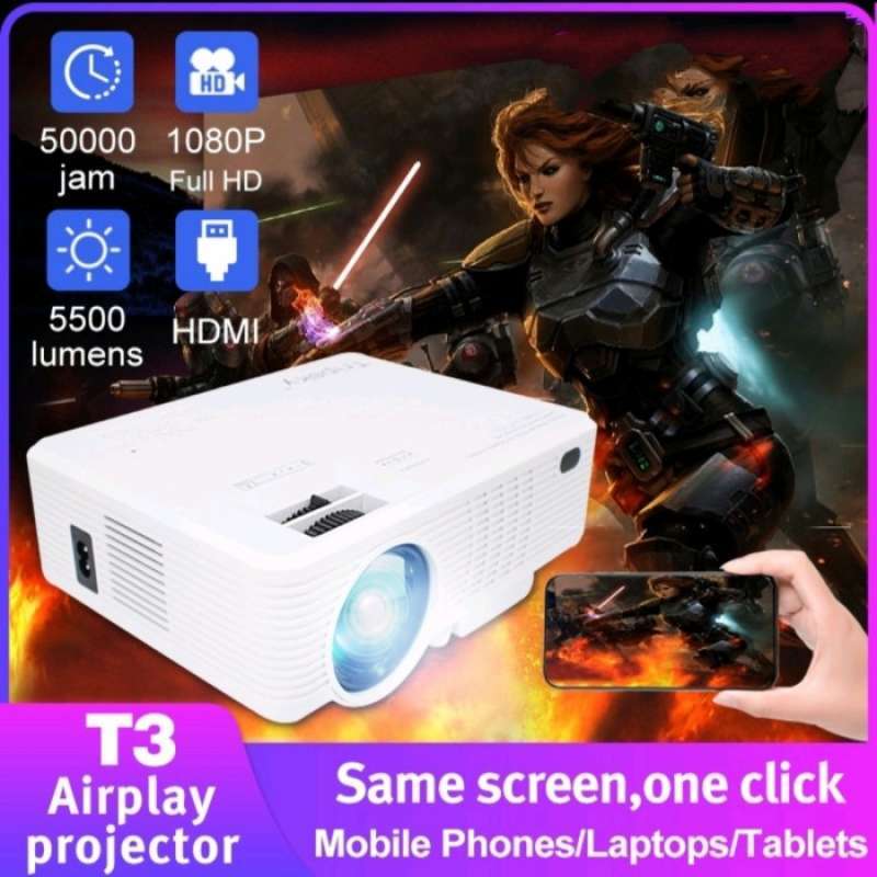 Promo Proyektor T3-Airplay Same Screen 5500 Lumens Projector Mirroring ...